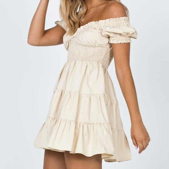 Princess Polly | Dresses | Princess Polly Daniela Beige Tiered Mini ...
